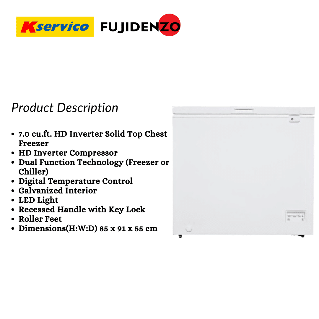 Fujidenzo 7 Cu. Ft. Inverter Chest Freezer (IFC-70GDF) - KServico